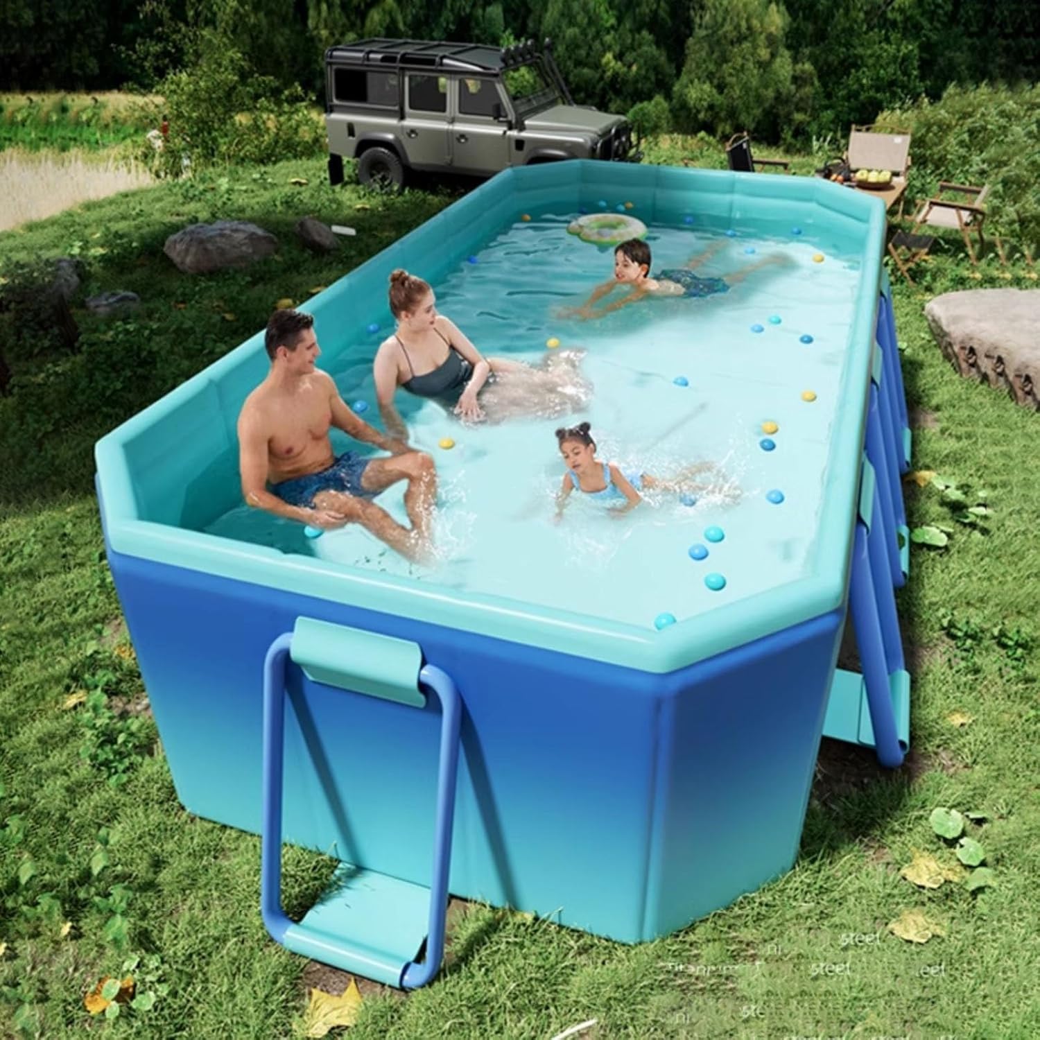 Large Foldable Pool, 300 cm Non-Inflatable Pools with Drain
